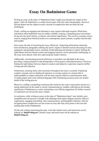 Essay On Badminton Game.pdf