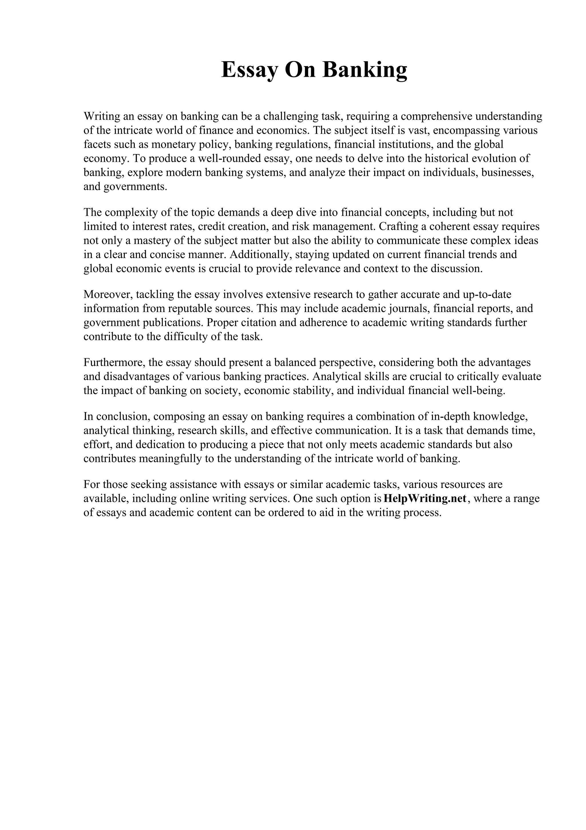 Essay On Banking.pdf | Consumer Banking | Personal Finance