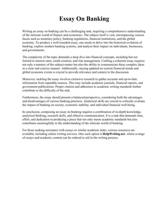 Essay On Banking.pdf | Consumer Banking | Personal Finance