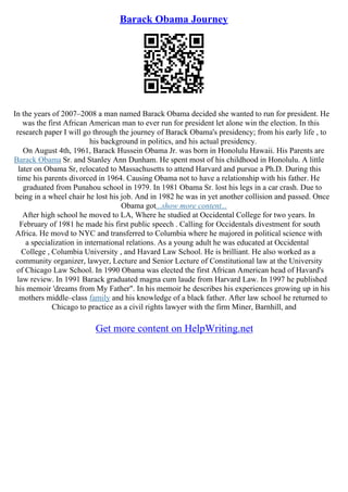 Essay On Barack Obama | PDF | Celebrity Families | Pop Culture