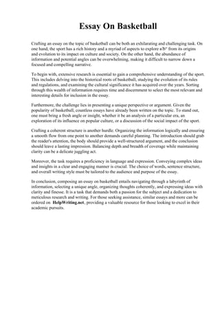 Essay On Basketball. Seattle Central College | PDF