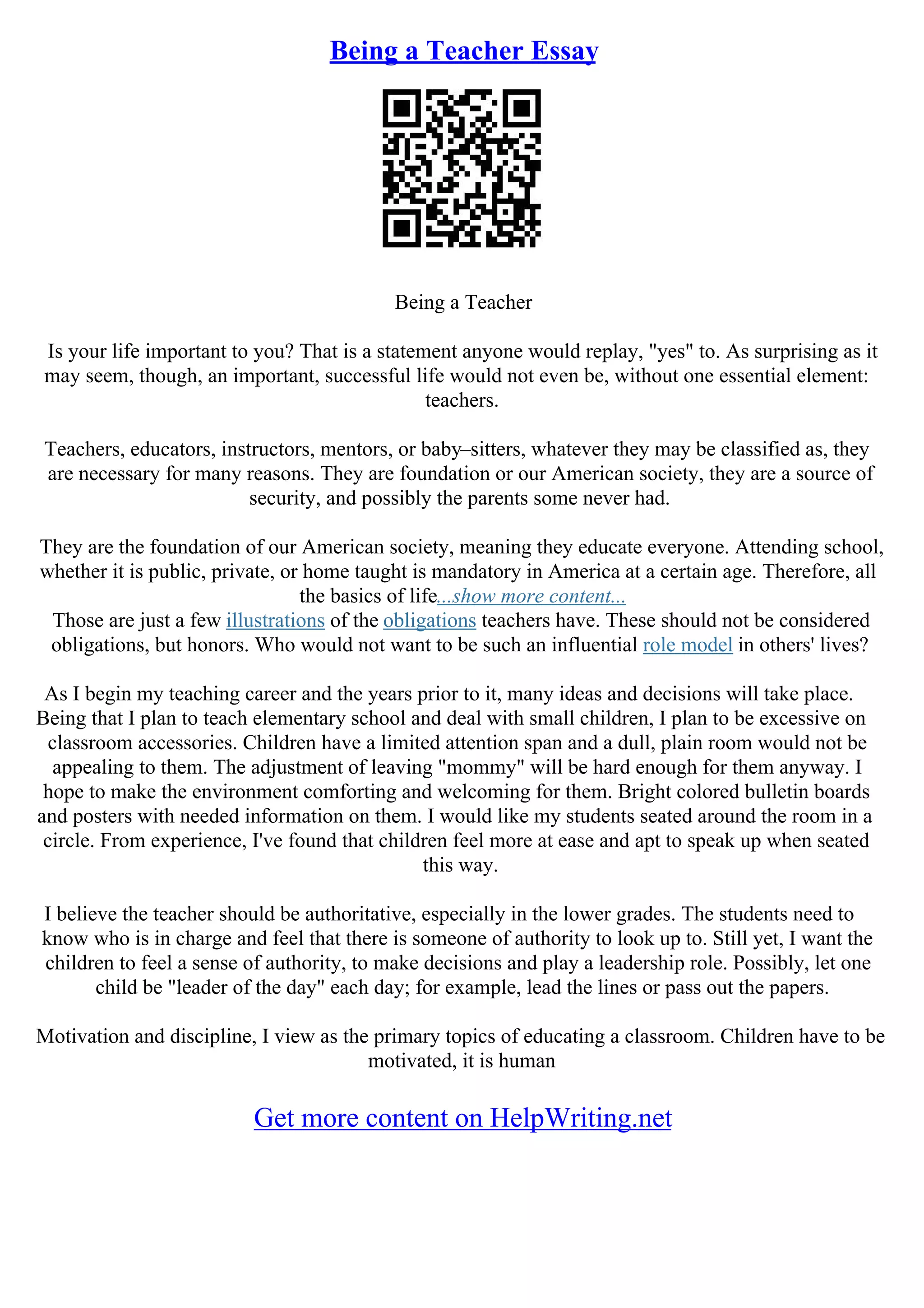 Essay On Becoming A Teacher | PDF