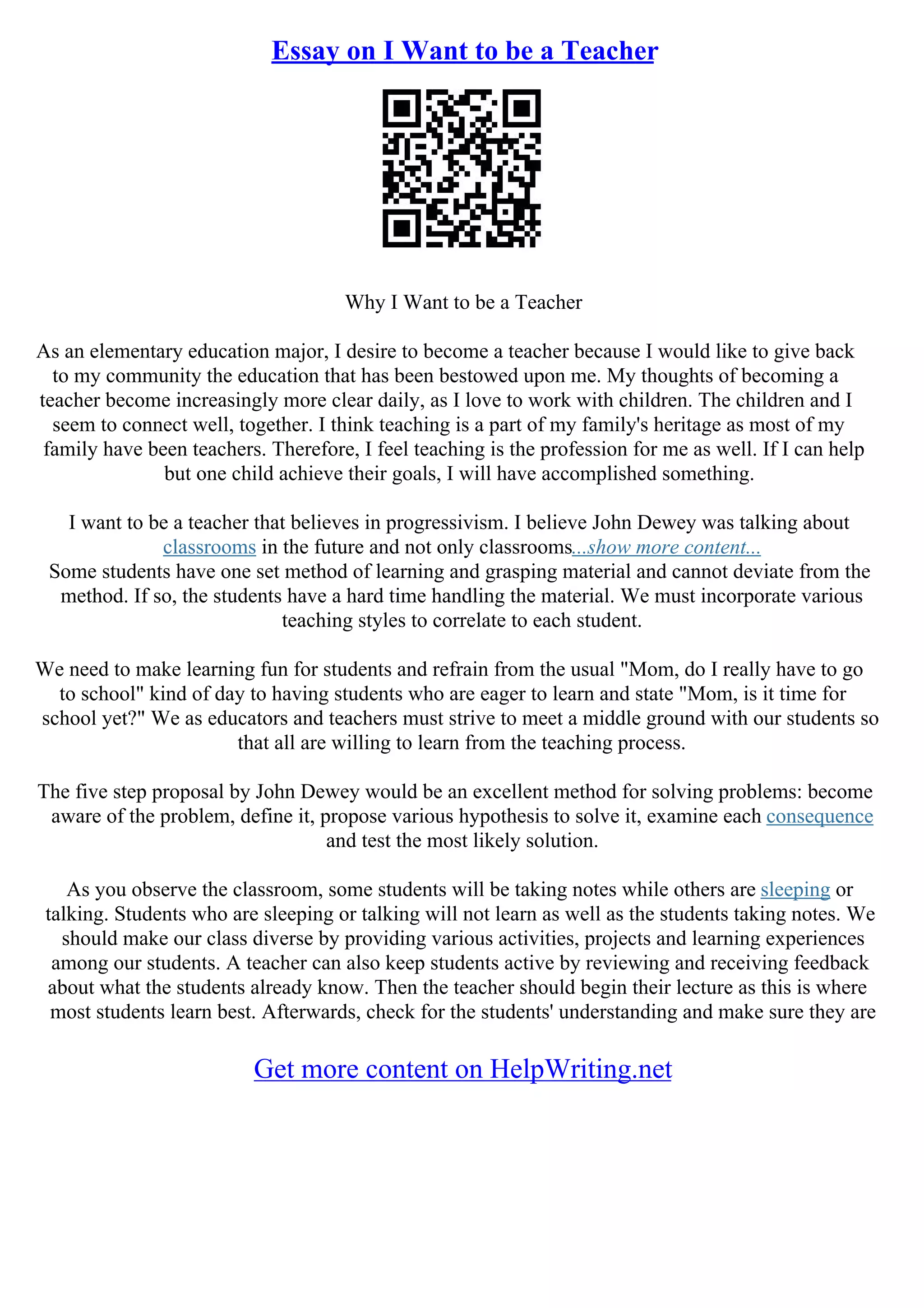 Essay On Becoming A Teacher | PDF