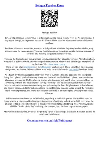 Essay On Becoming A Teacher | PDF