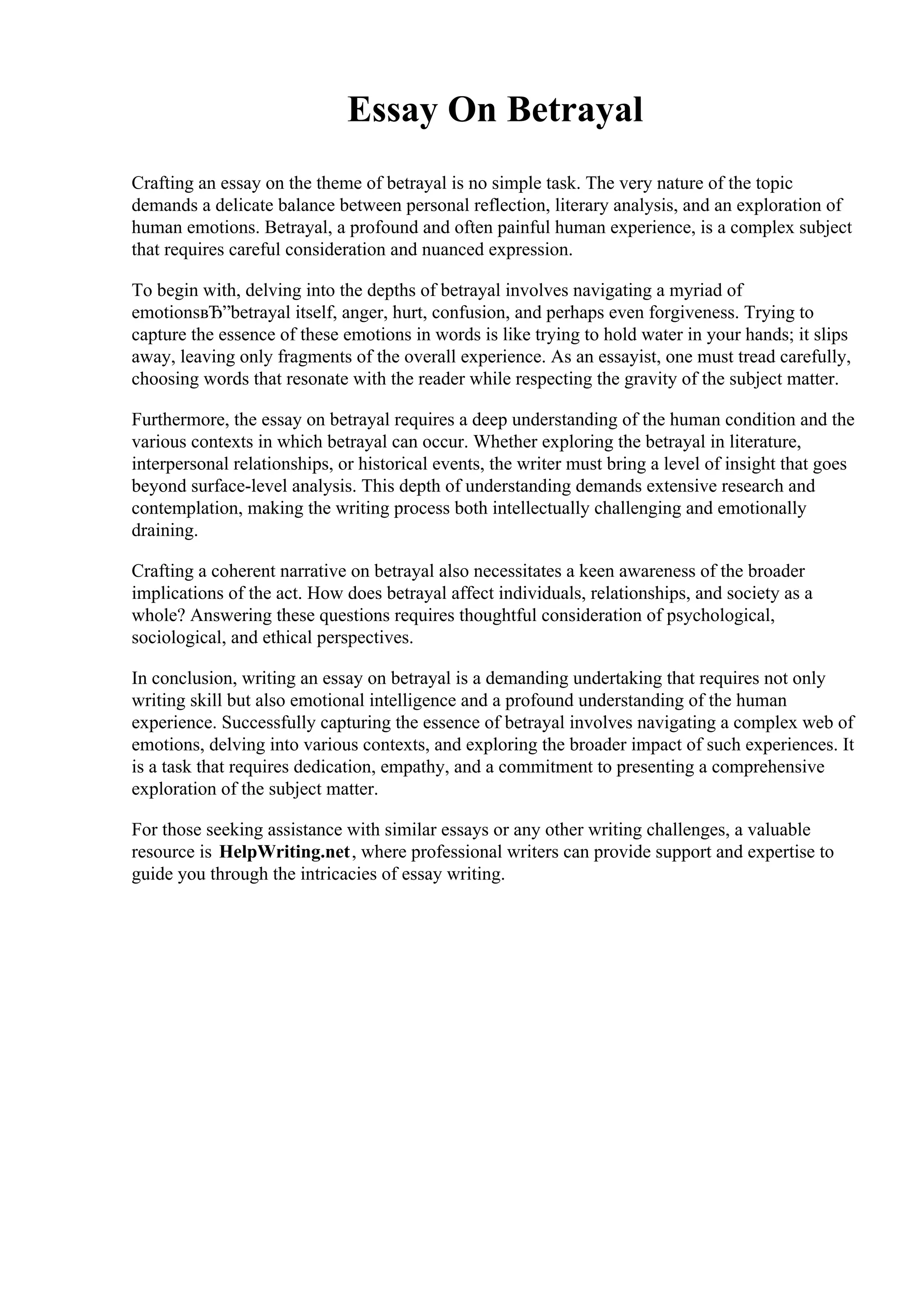 Essay On Betrayal. Trinitas School of Nursing | PDF