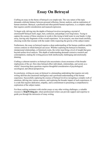 Essay On Betrayal. Trinitas School of Nursing | PDF