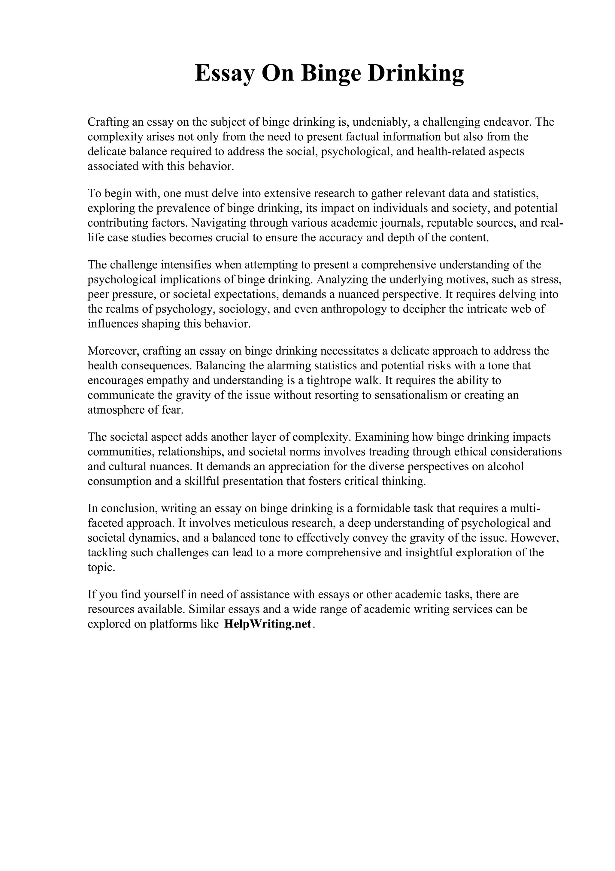 Essay On Binge Drinking. Le Moyne College | PDF
