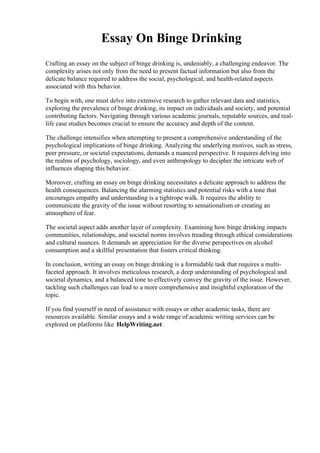 Essay On Binge Drinking. Le Moyne College | PDF