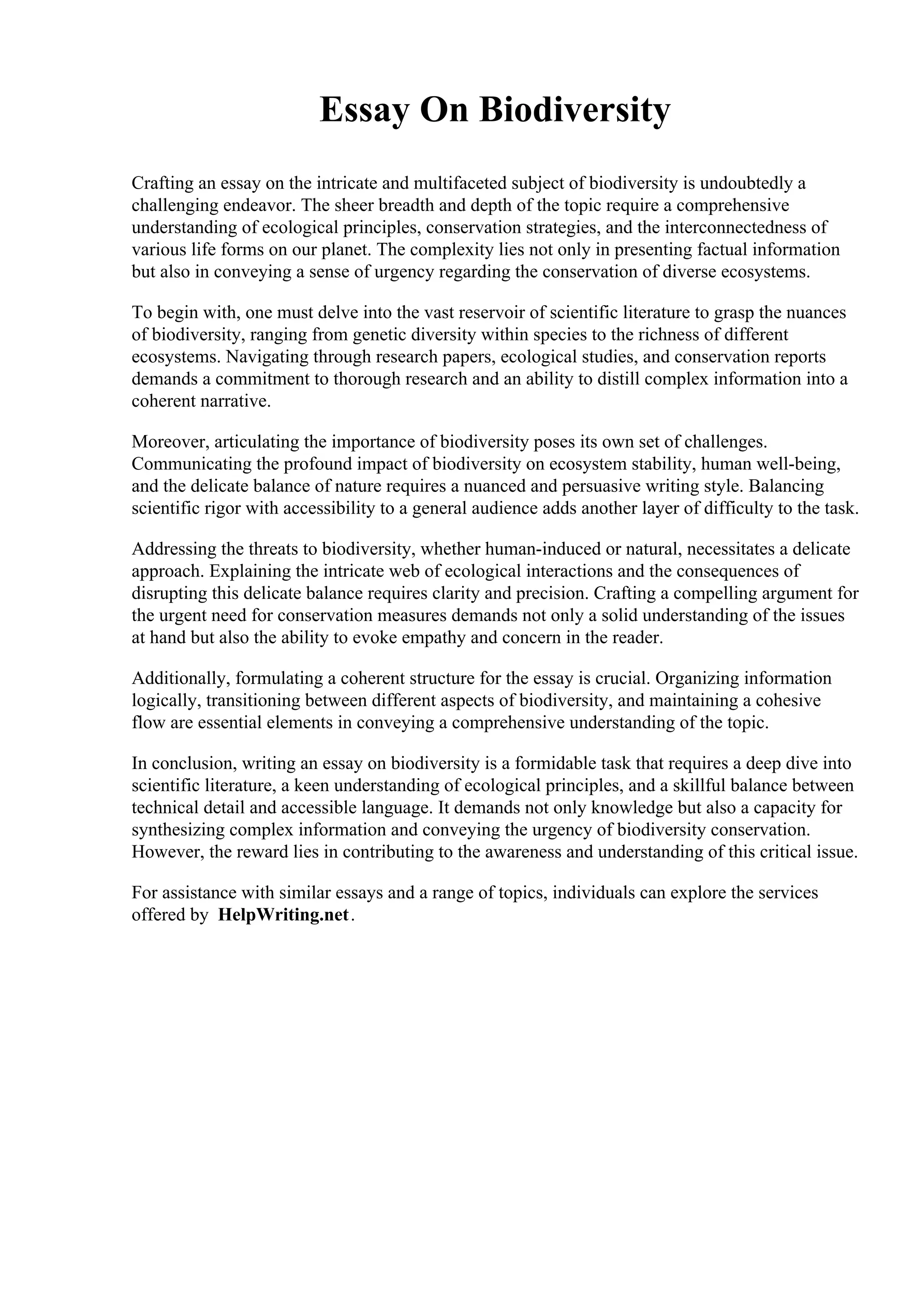 Essay On Biodiversity | PDF