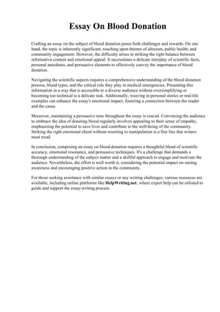 Essay On Blood Donation. Wytheville Community College | PDF