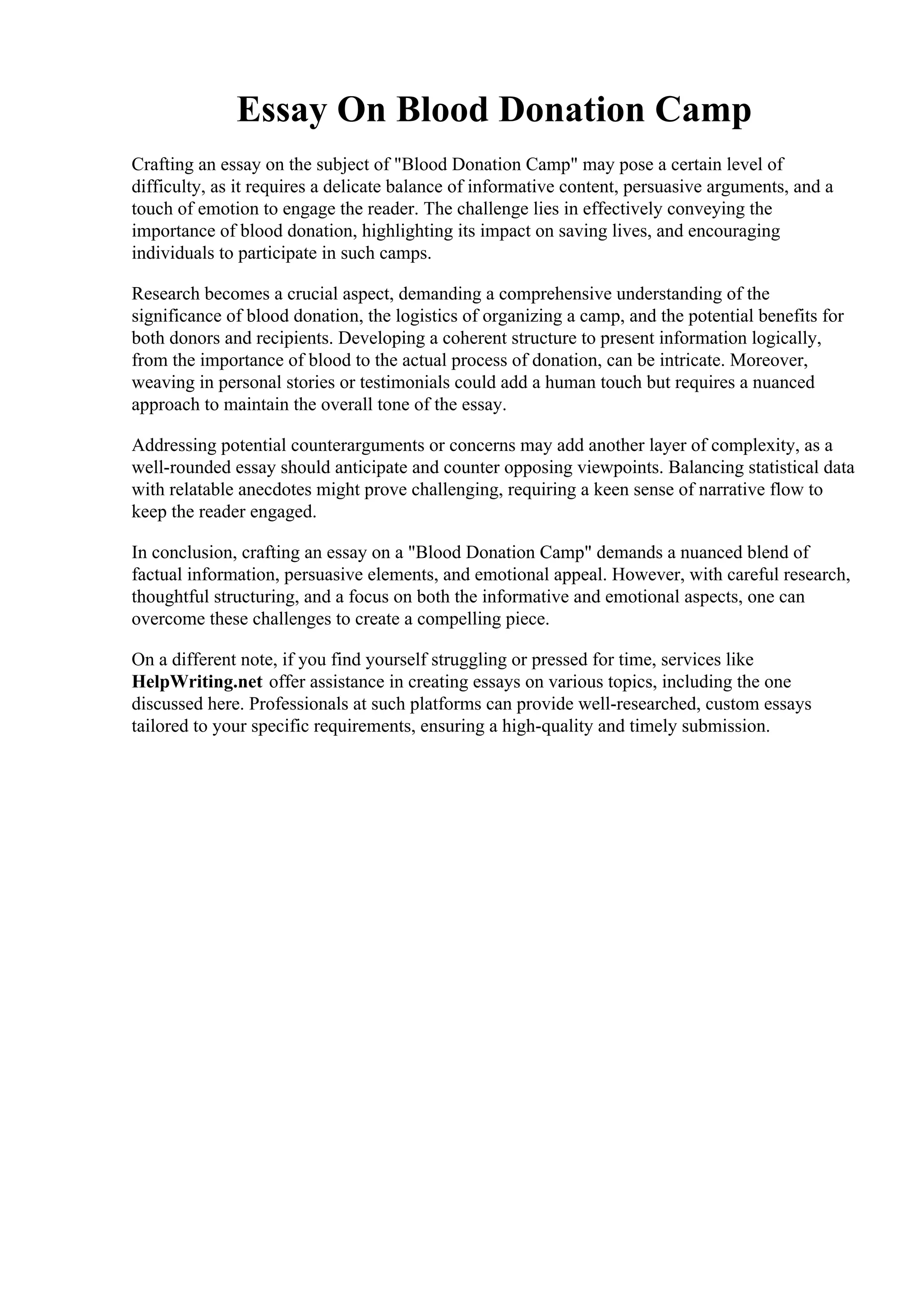 Essay On Blood Donation Camp | PDF | Healthy Living