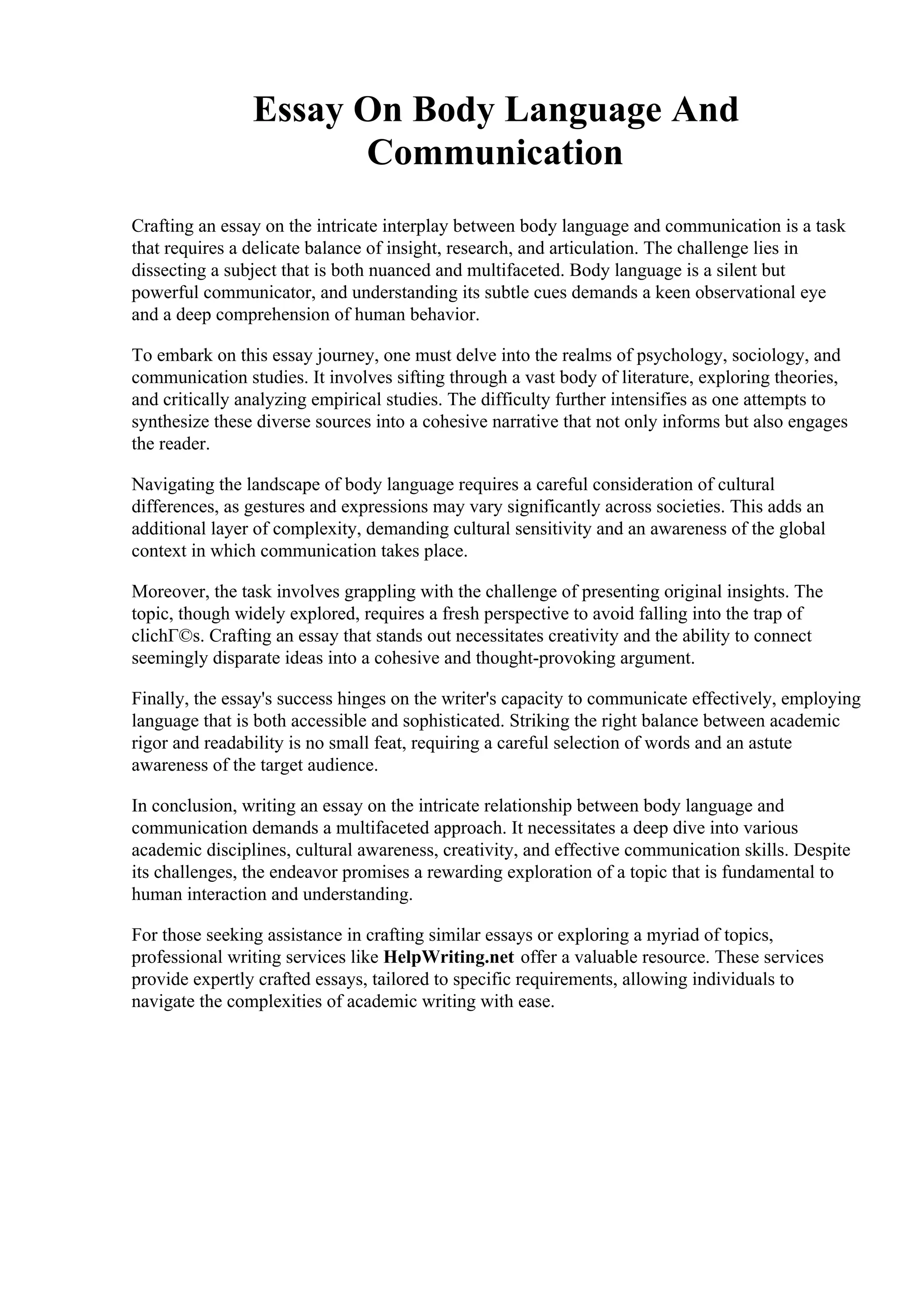 Essay On Body Language And Communication | PDF