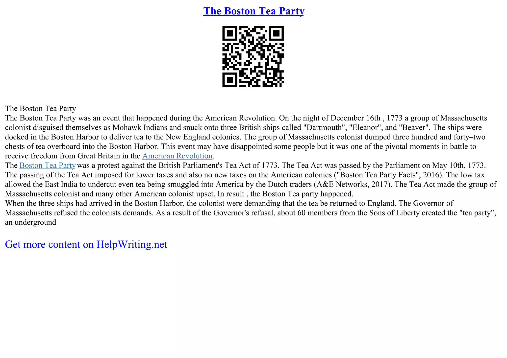 Essay On Boston Tea Party | PDF