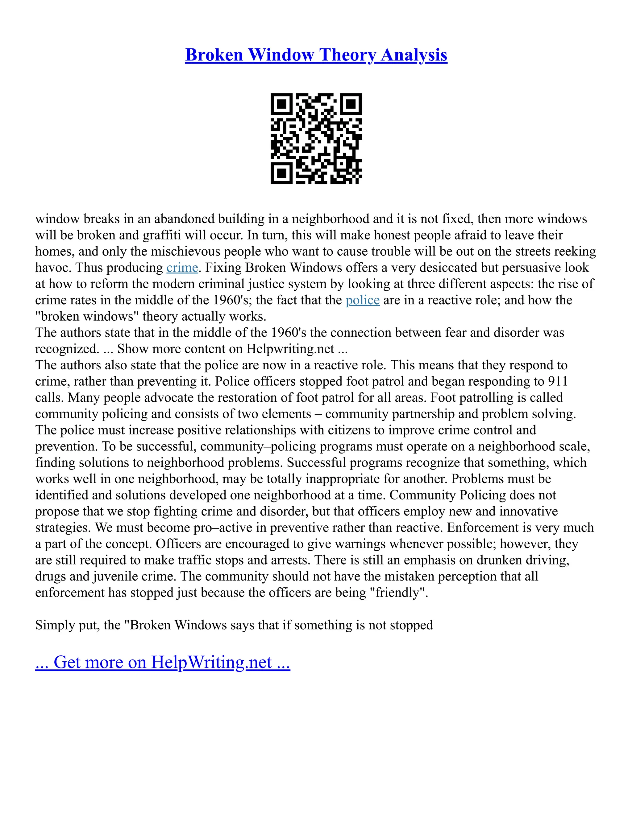 Essay On Broken Windows Theory | PDF | Crime & Harmful Acts to ...
