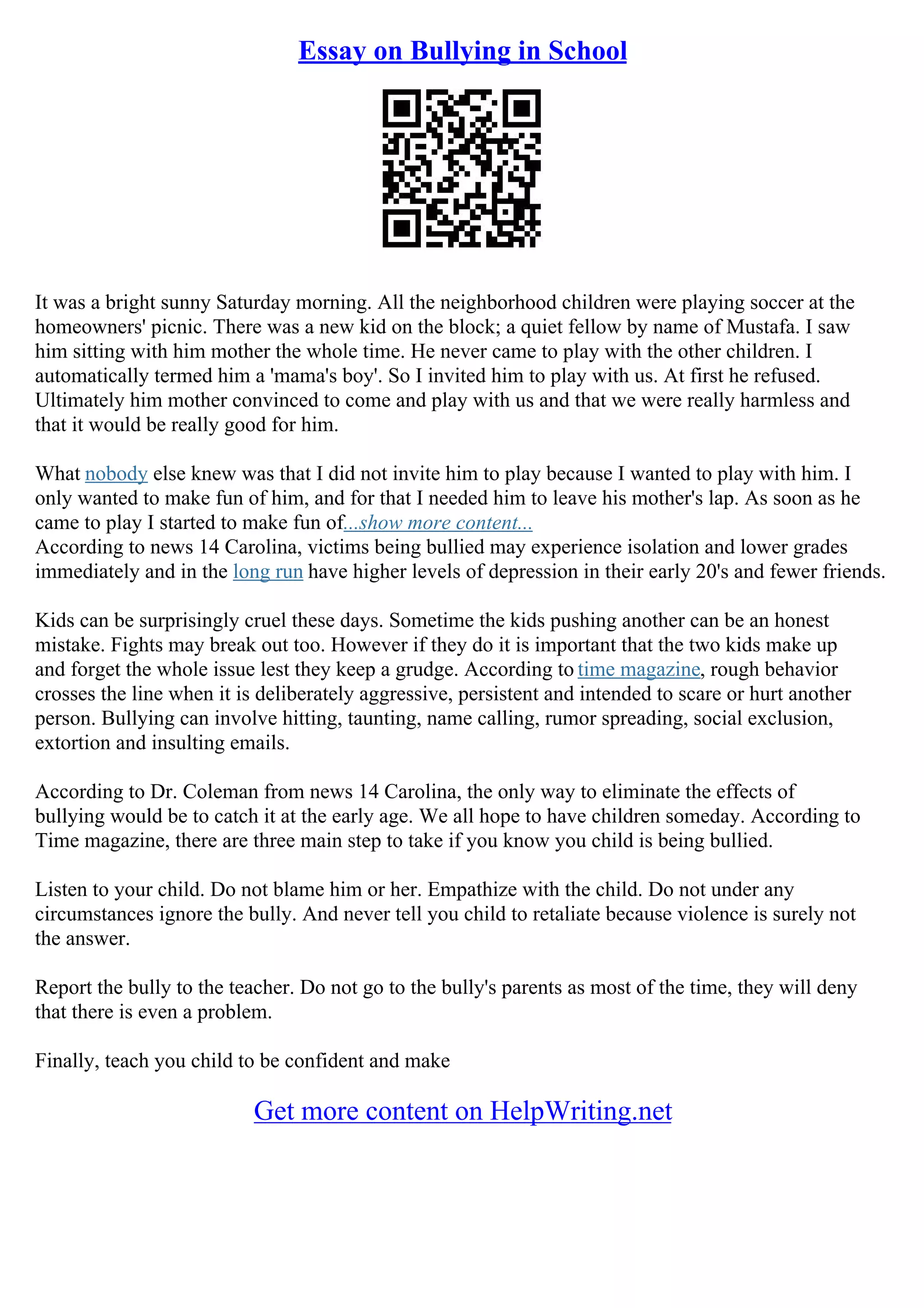 Essay On Bullying | PDF