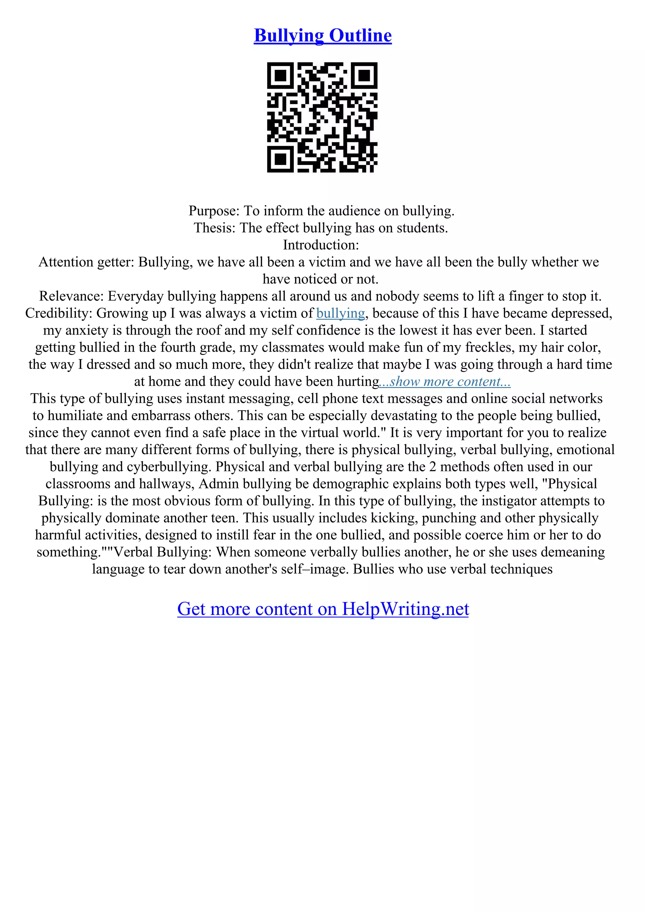 Essay On Bullying | PDF