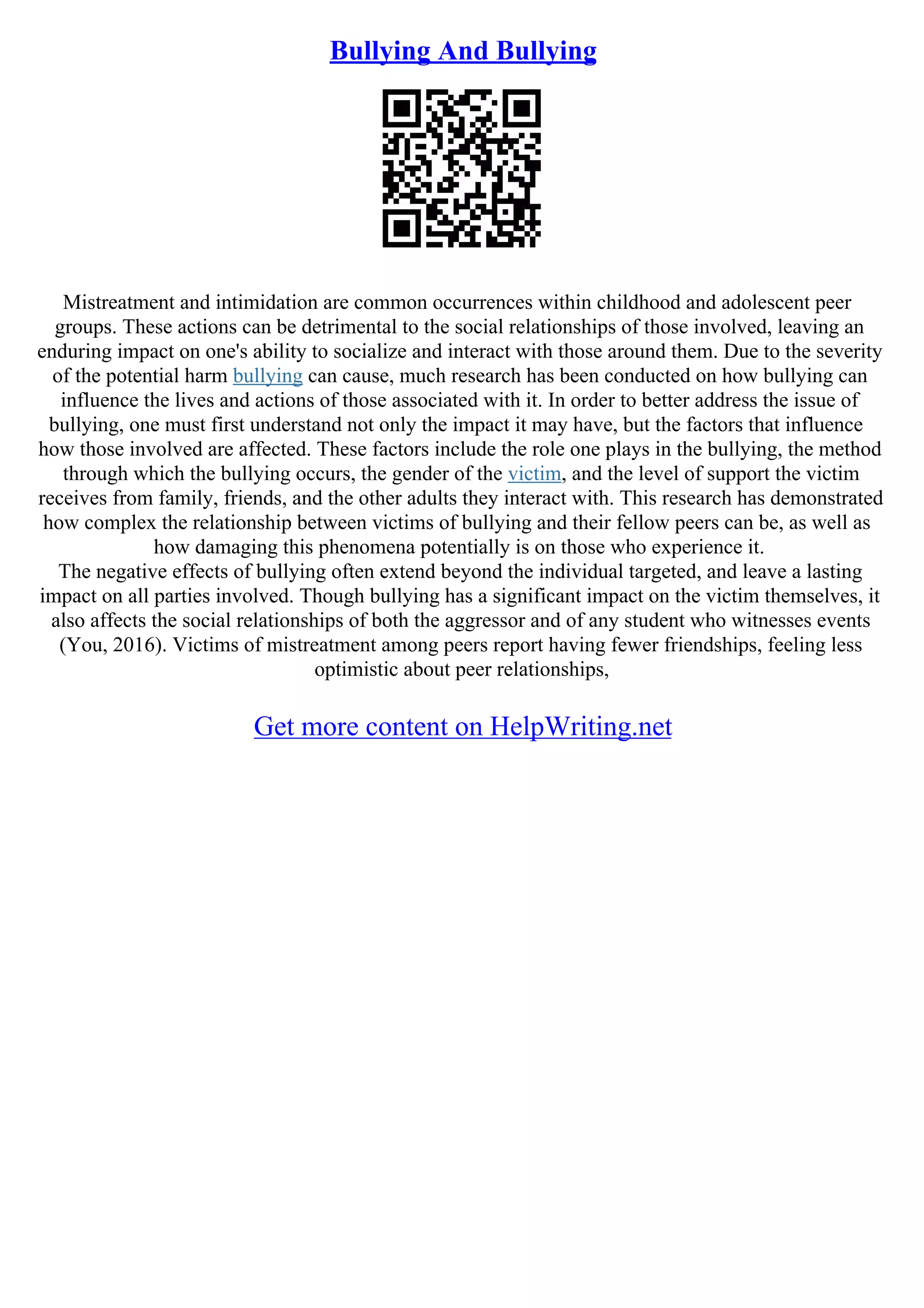 Essay On Bullying | PDF