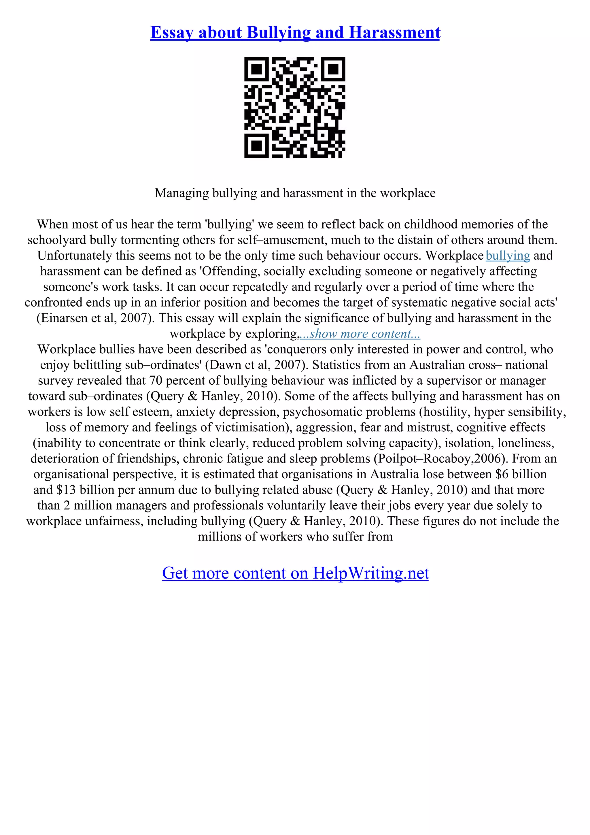 Essay On Bullying | PDF