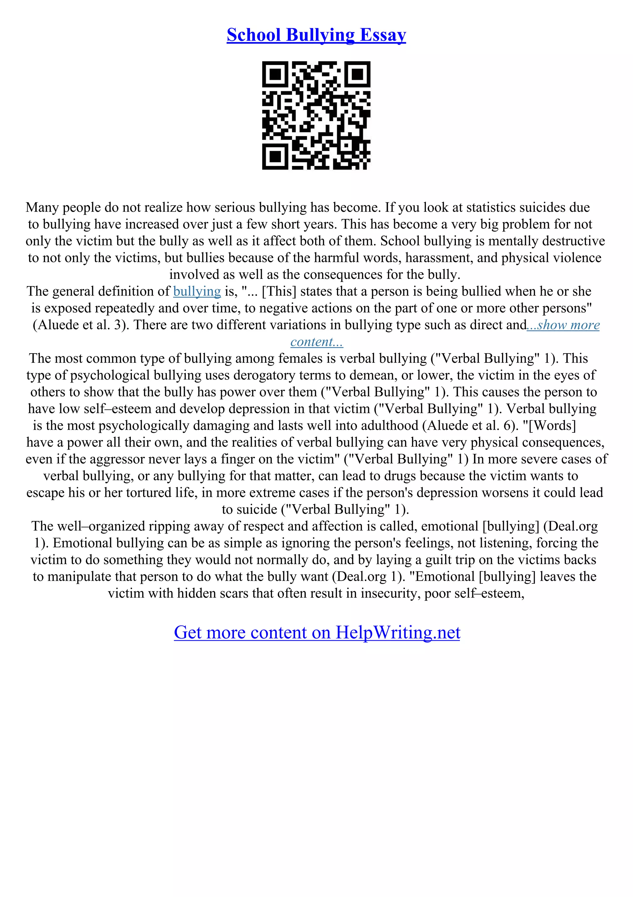 Essay On Bullying | PDF