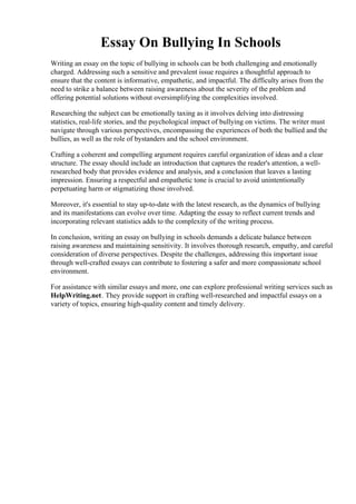 Essay On Bullying In Schools | PDF