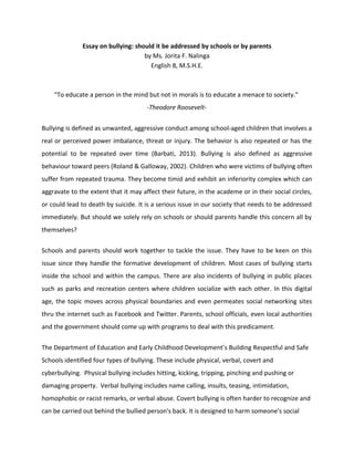 Bullying Essay Paper Example