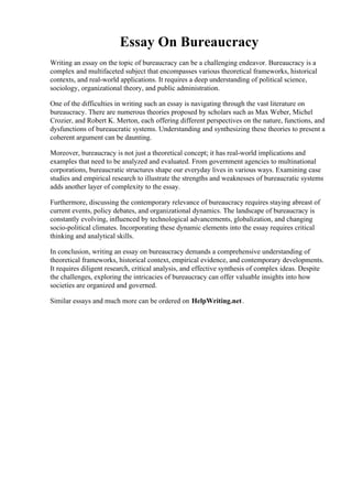 Essay On Bureaucracy. The Concept of Bureaucracy Essay Example Topics ...