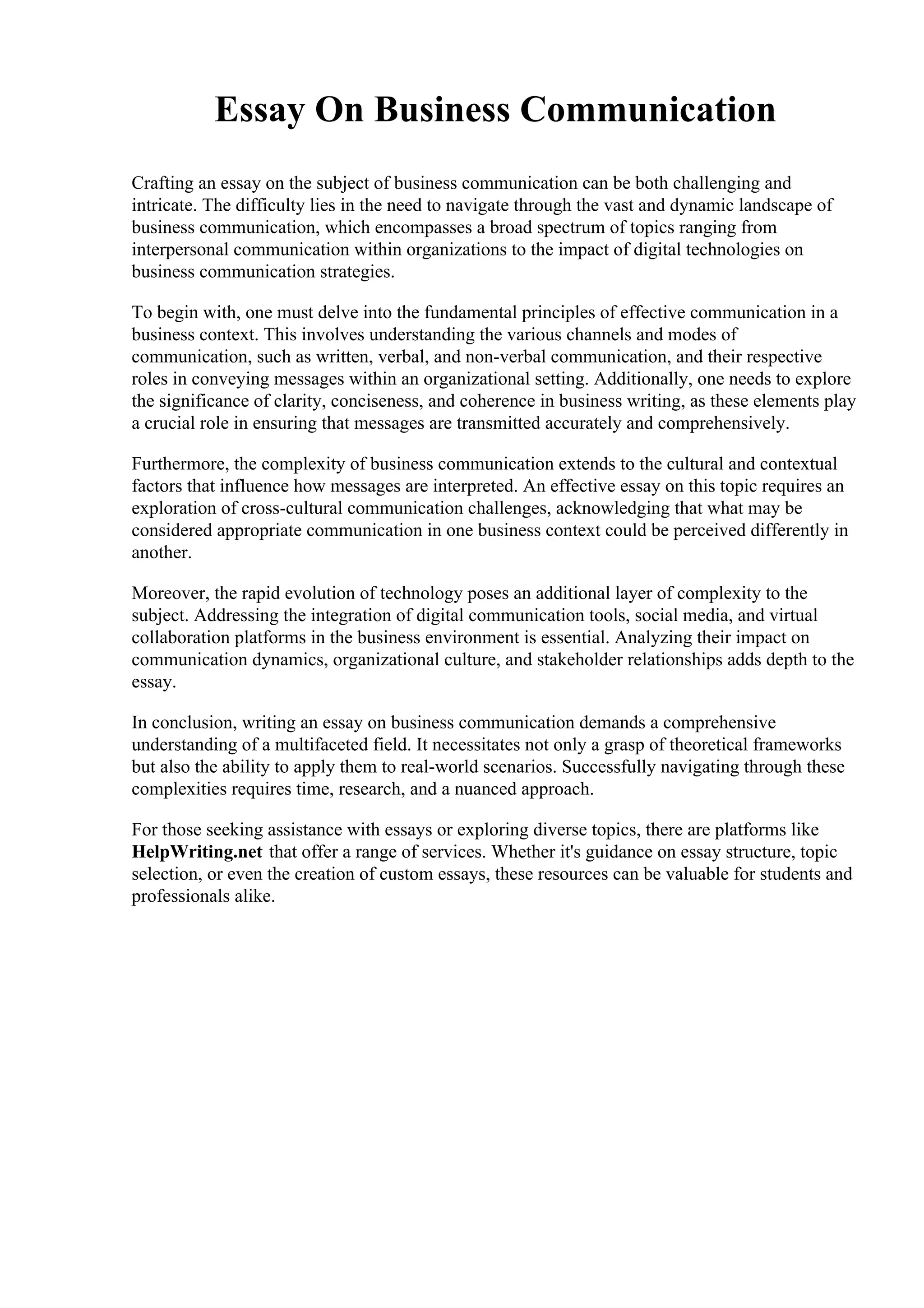 Essay On Business Communication. Chaffey College | PDF