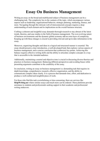 Essay On Business Management | PDF