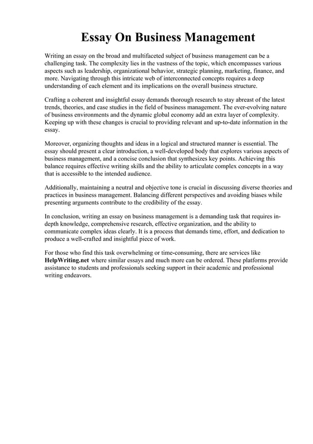 Essay On Business Management | PDF