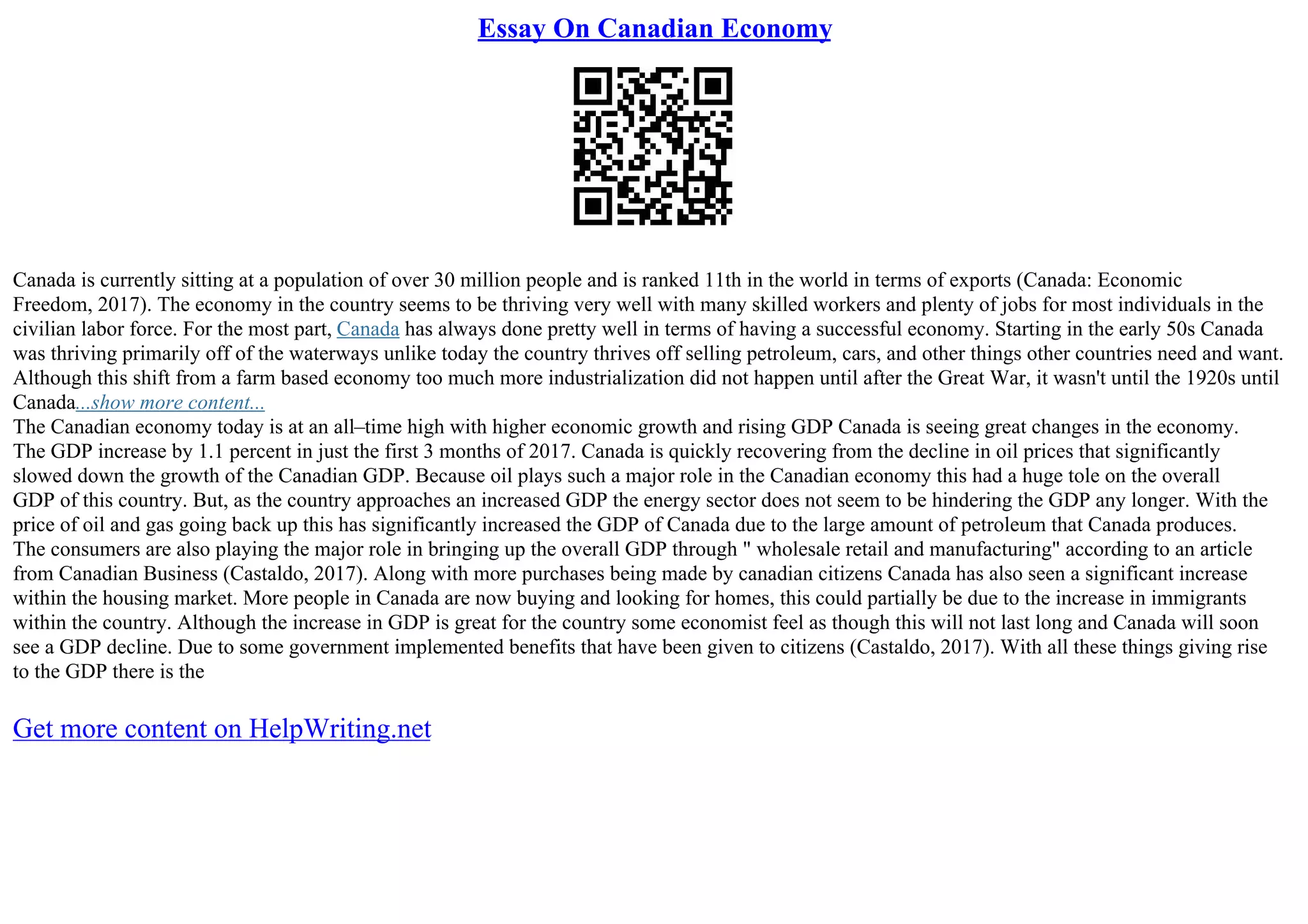 Essay On Canadian Economy | PDF