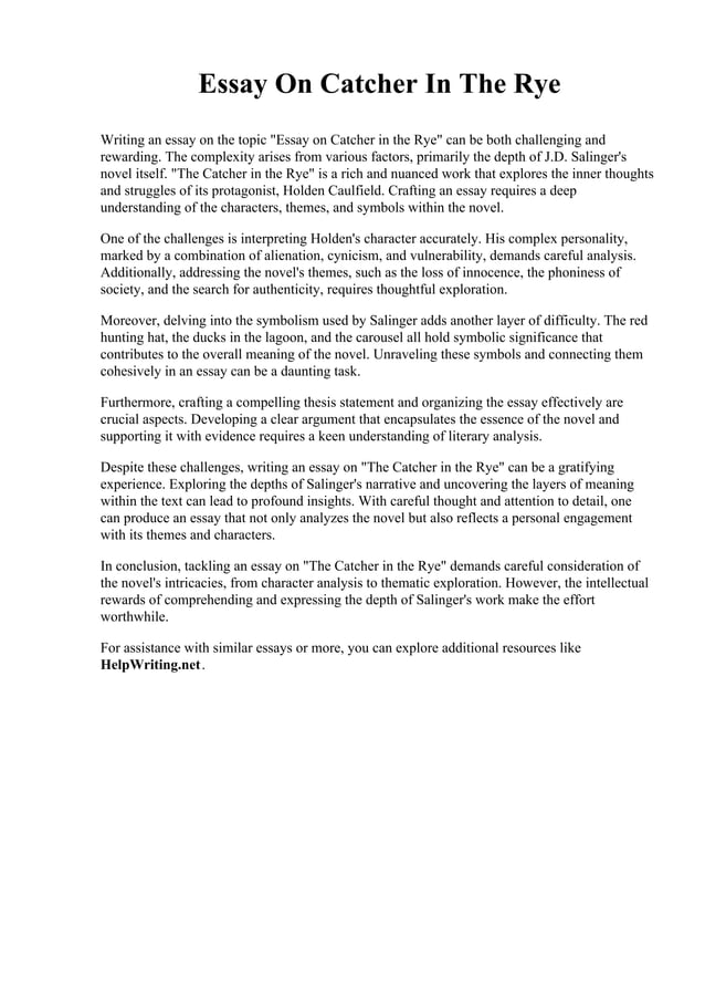 Essay On Catcher In The Rye | PDF | Fiction | Books and Literature