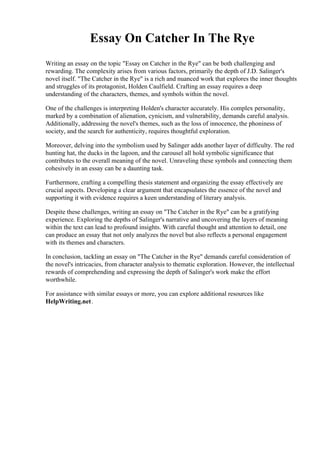 Essay On Catcher In The Rye | PDF