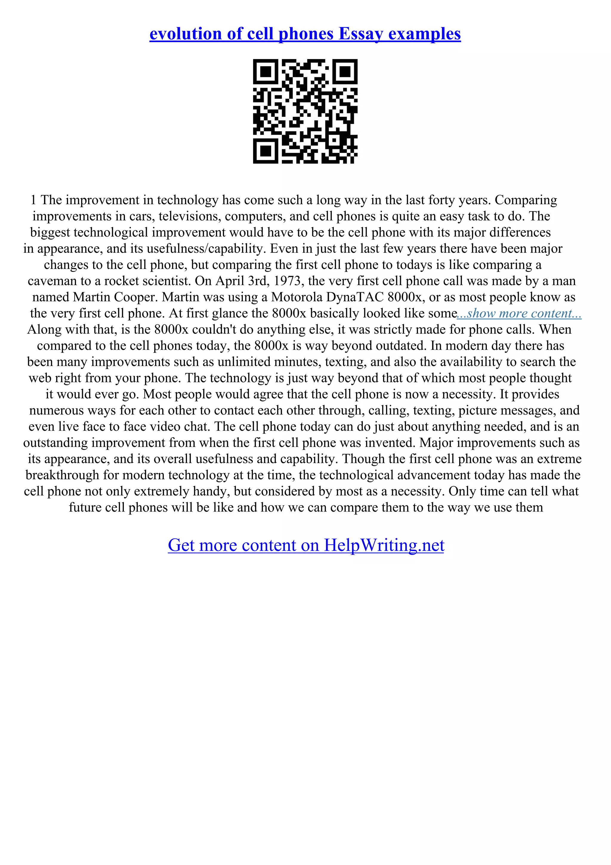 Essay On Cell Phones | PDF