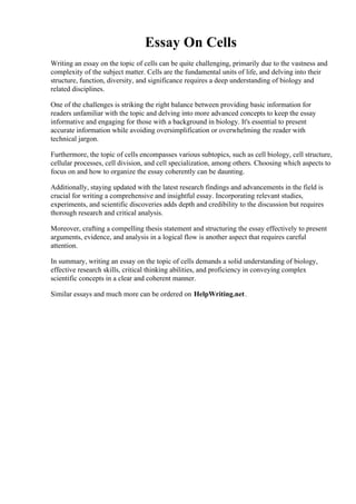 Essay On Cells.pdfEssay On Cells. Argumentative essay for stem cell ...