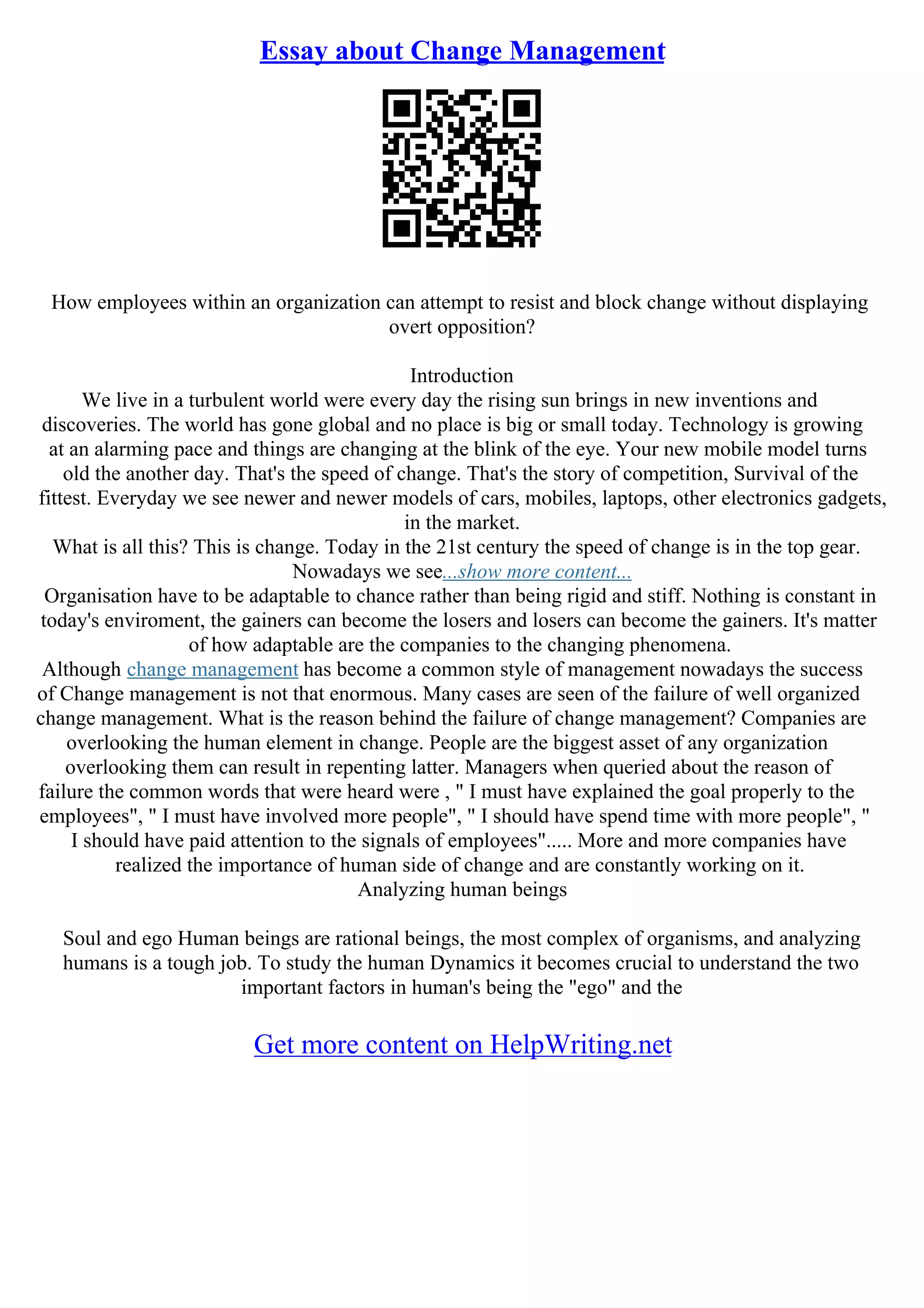 Essay On Change Management | PDF