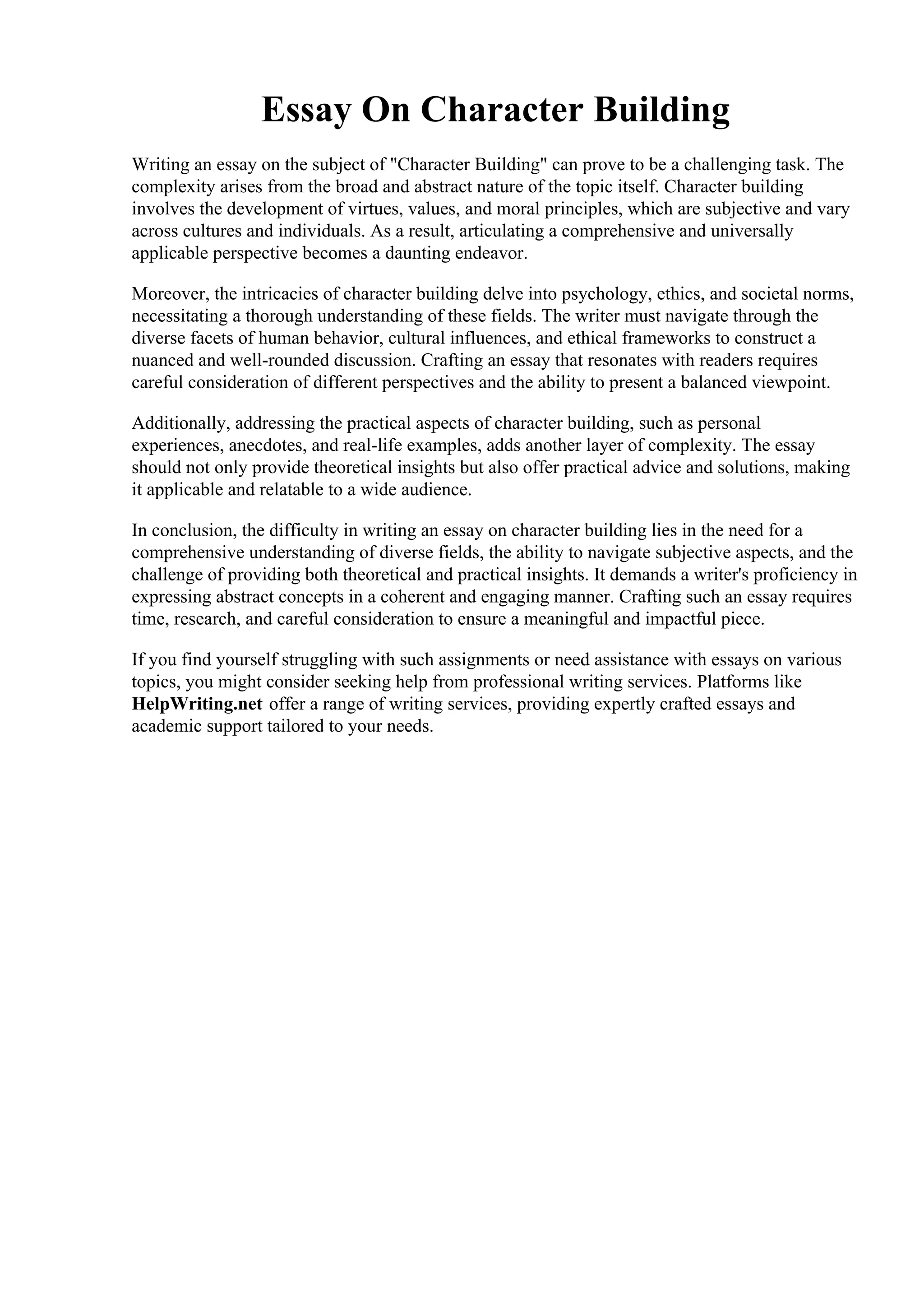 Essay On Character Building. Character analysis essay writing help ...