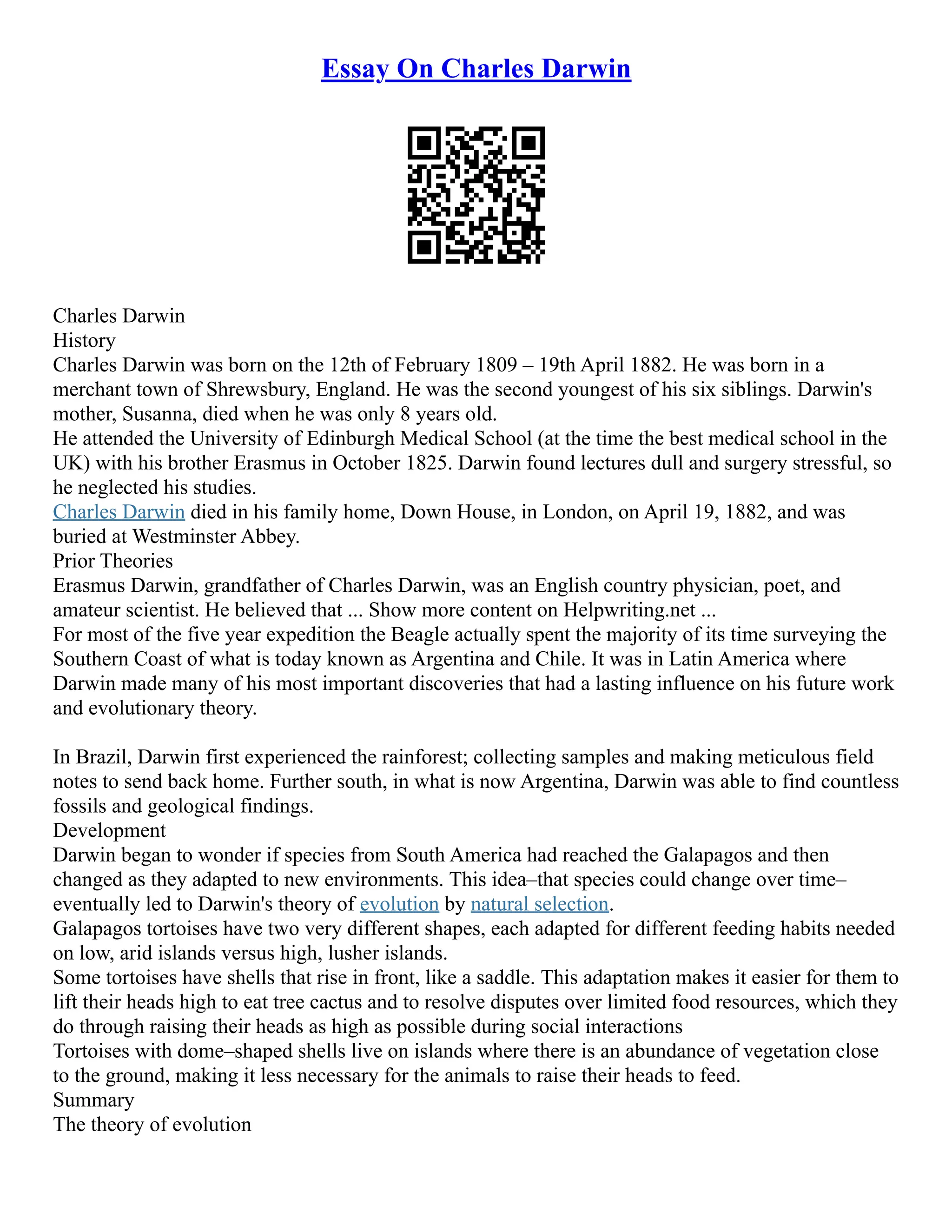 Essay On Charles Darwin | PDF