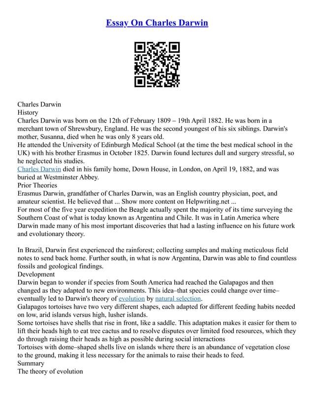 Essay On Charles Darwin | PDF