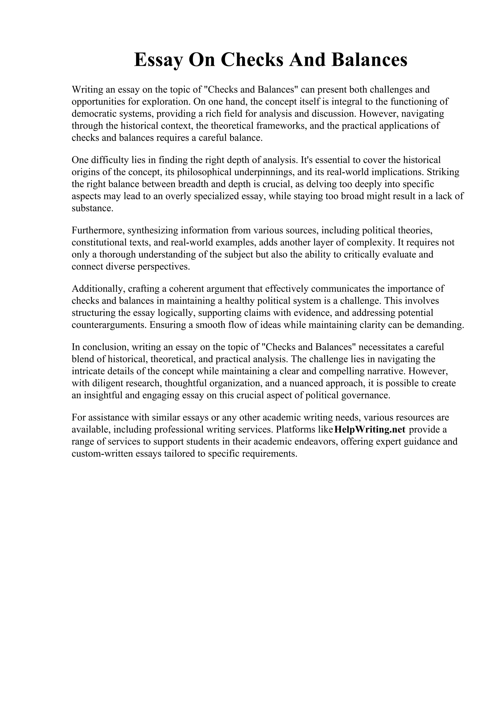 Essay On Checks And Balances. ECONOMICS 101: CHECKS amp; BALANCES ...