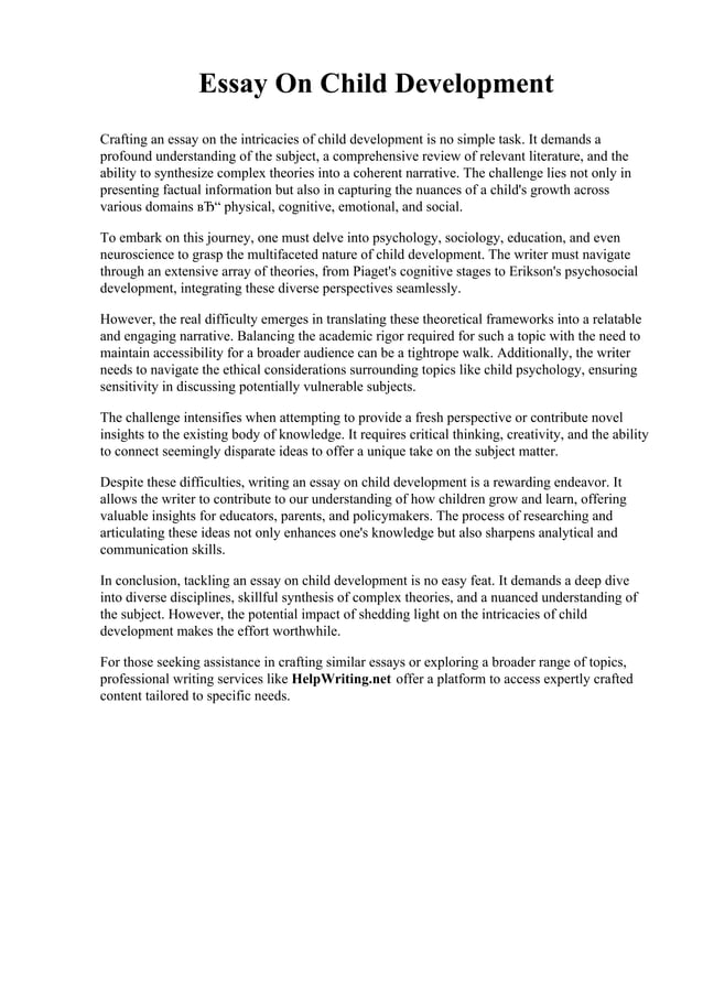 Essay On Child Development. Rock Valley College | PDF