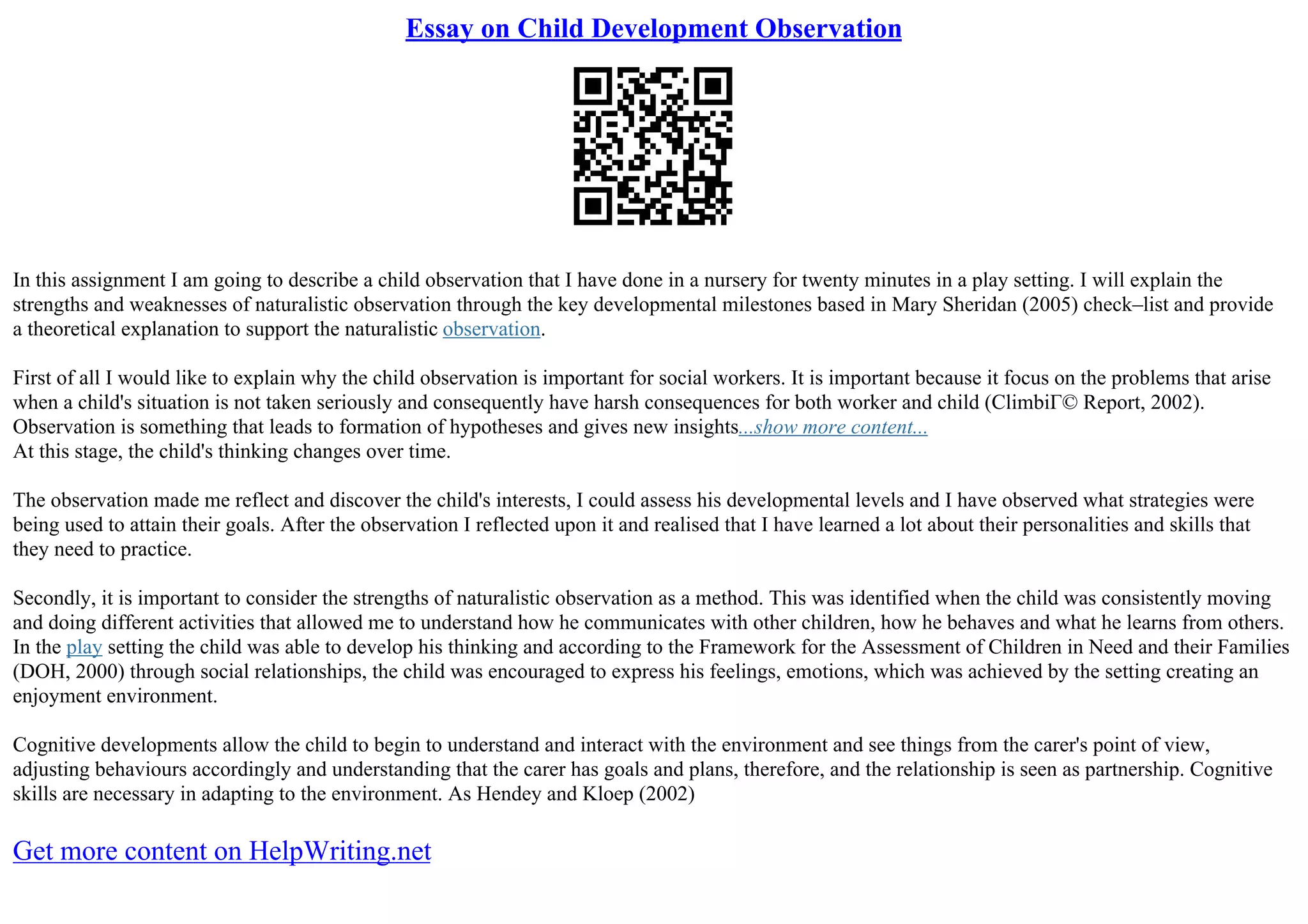 Essay On Child Development Observation | PPT