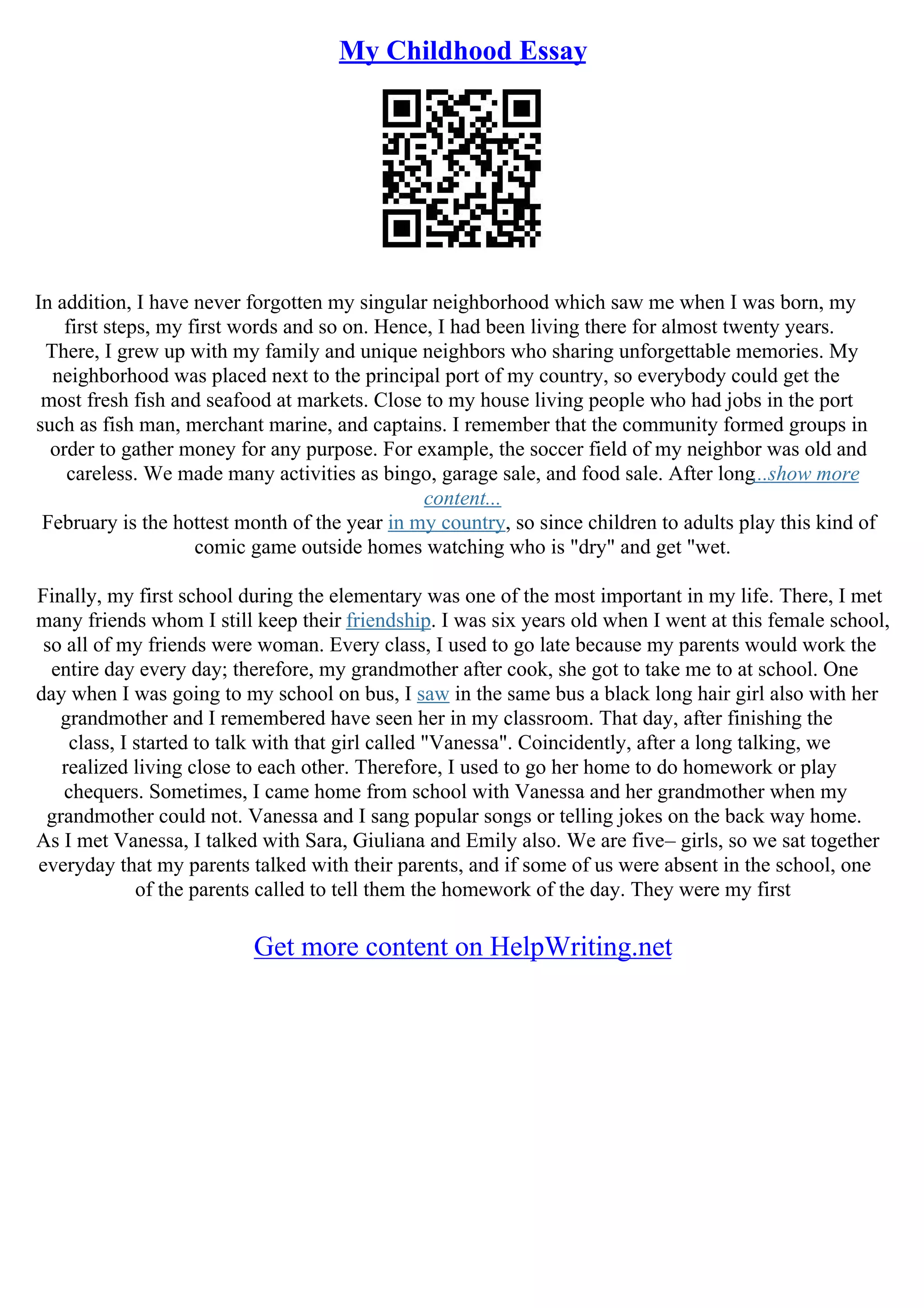 Essay On Childhood | PDF