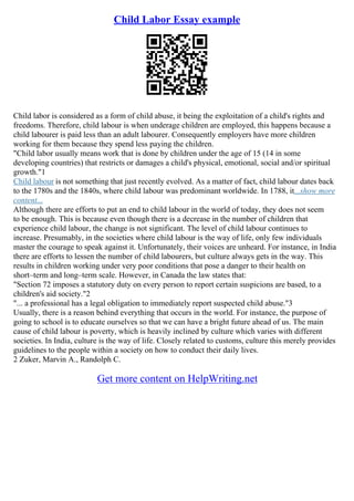 Essay On Child Labour In India | PDF