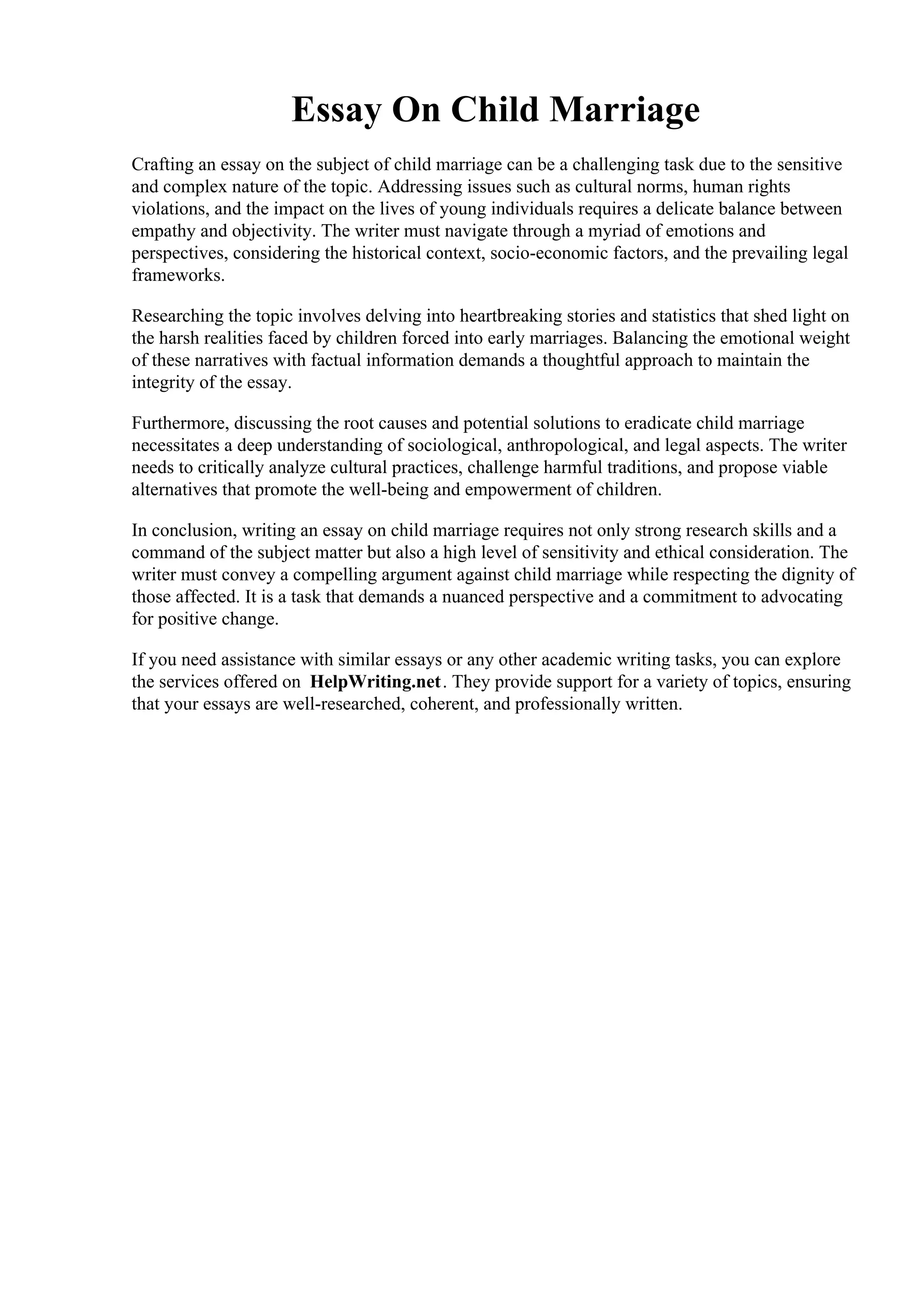 Essay On Child Marriage | PDF