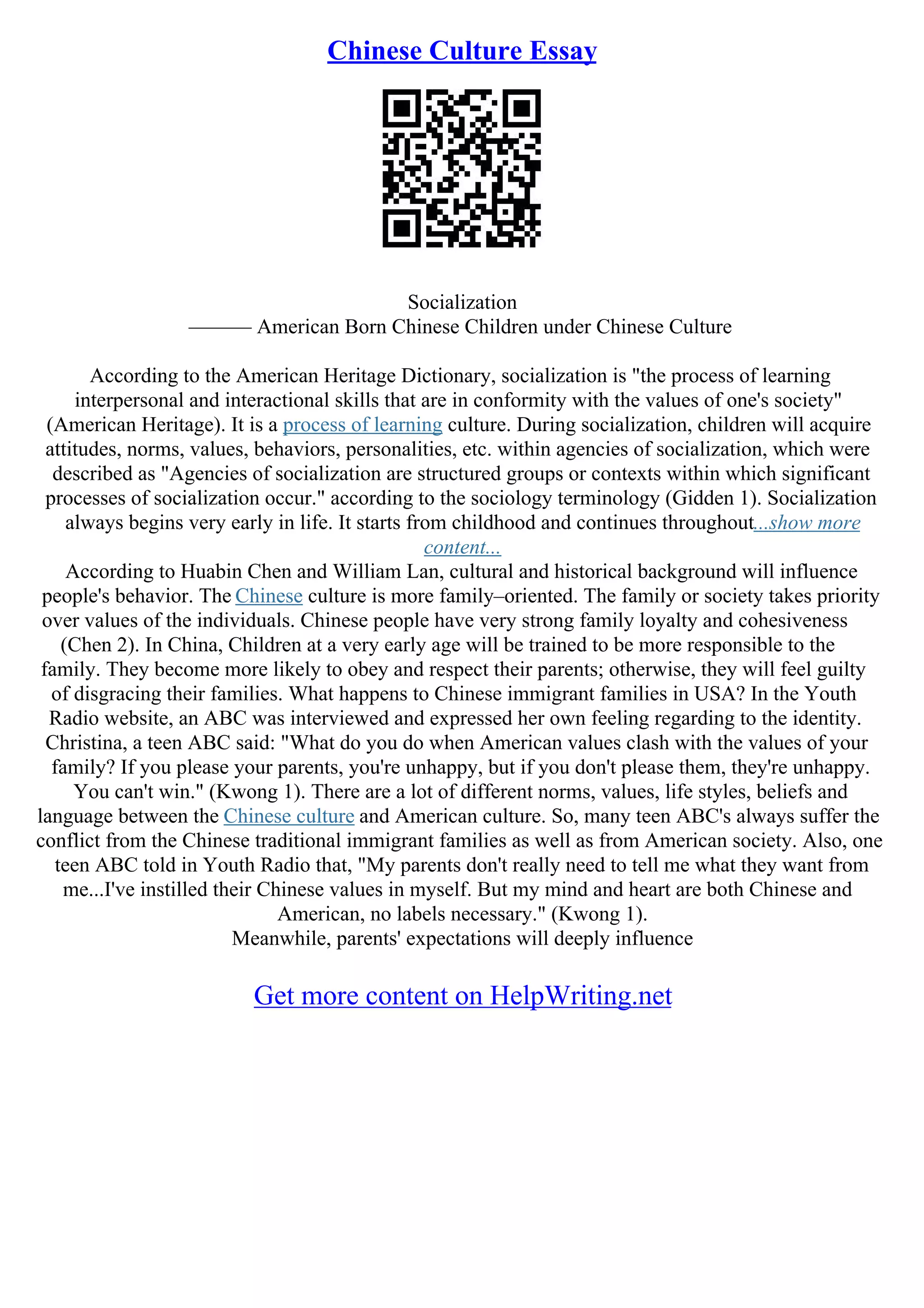 Essay On Chinese Culture | PDF
