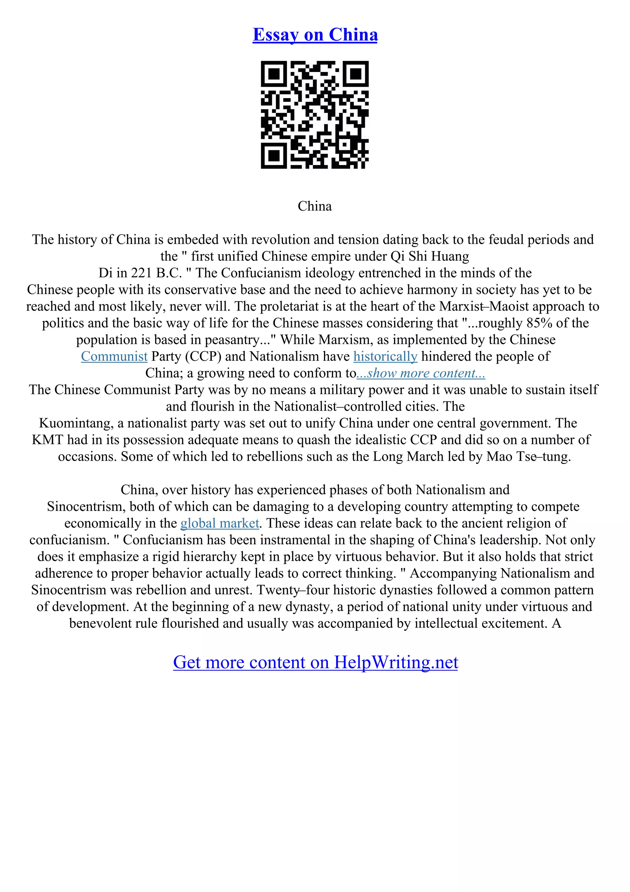 Essay On Chinese Culture | PDF