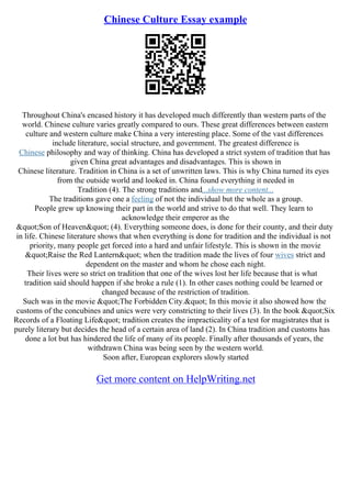 Essay On Chinese Culture | PDF