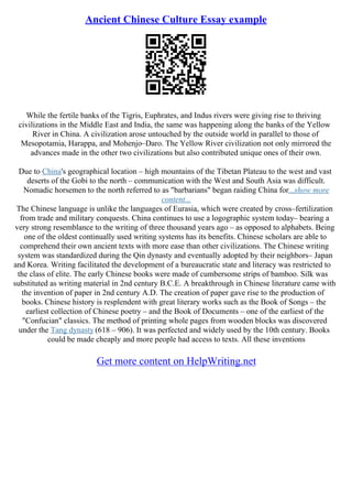 Essay On Chinese Culture | PDF