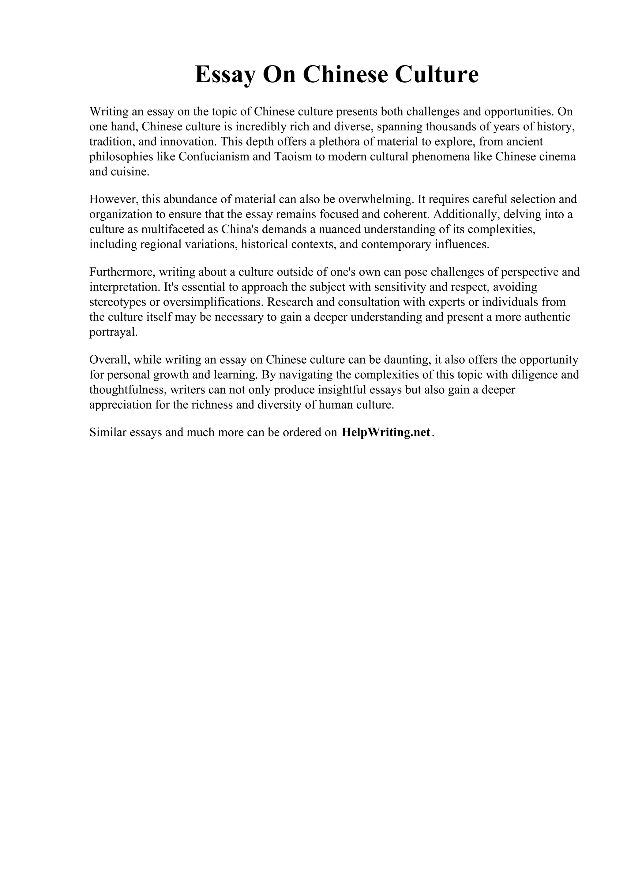 Essay On Chinese Culture | PDF