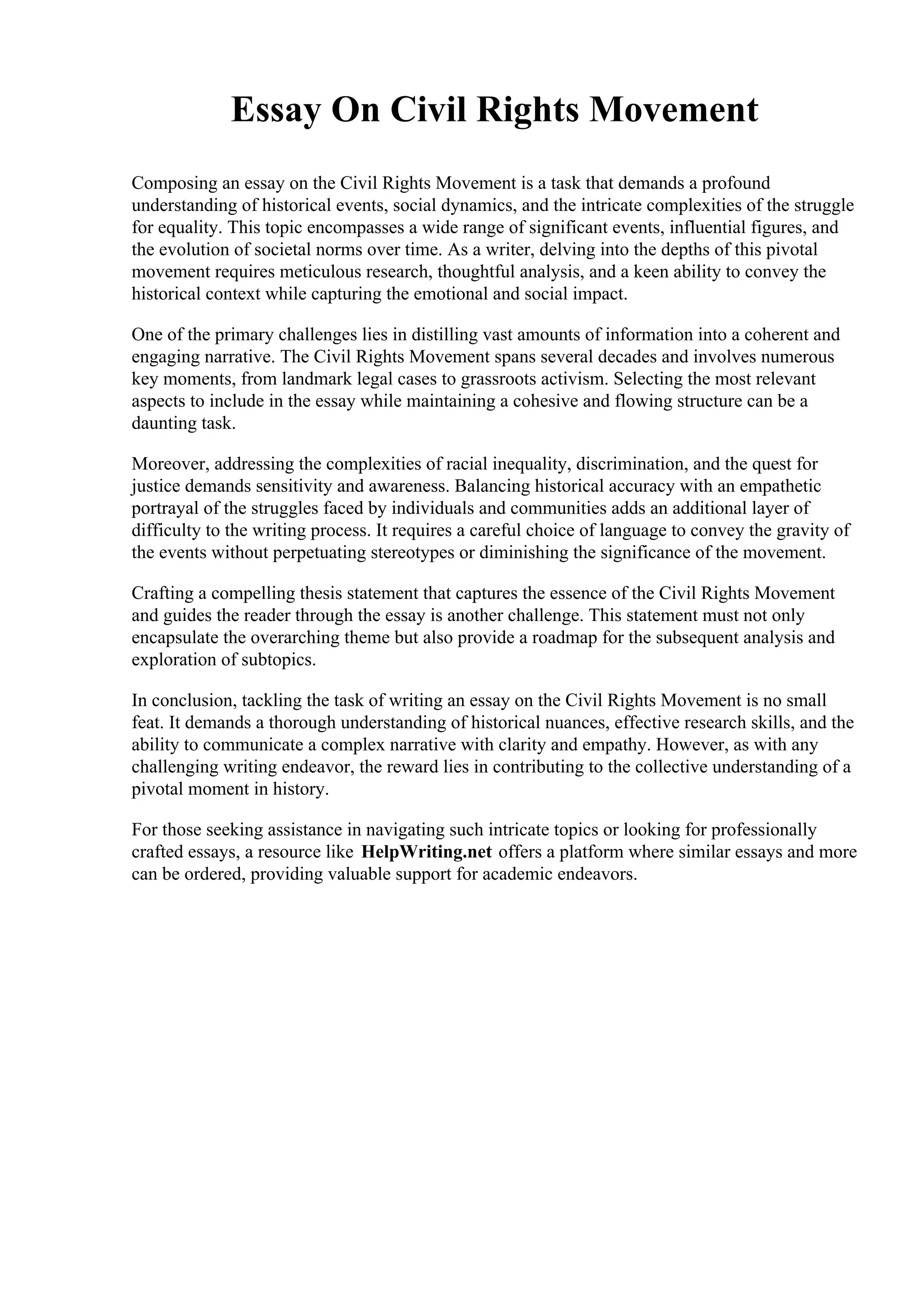 Essay On Civil Rights Movement. Bismarck State College | PDF | Debated ...